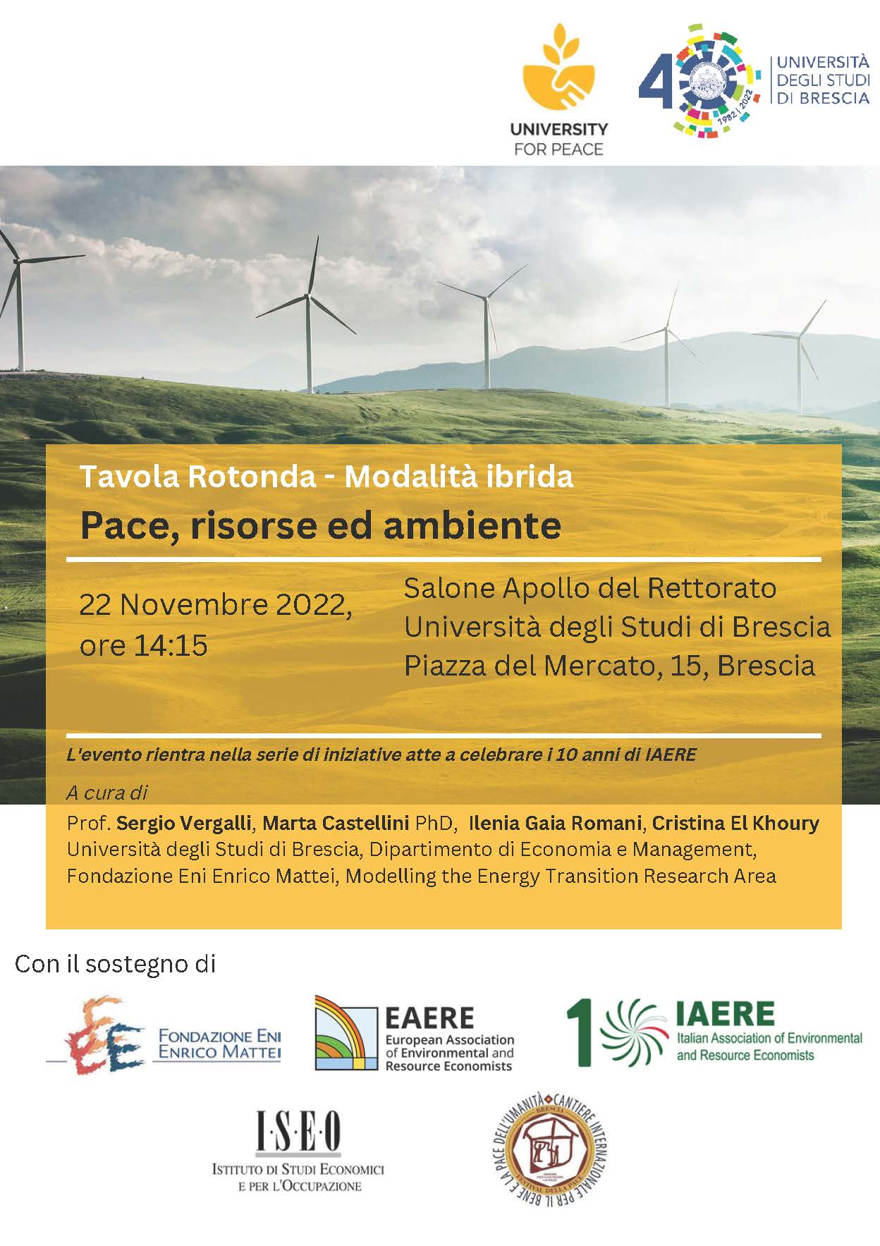 Festival della Pace: tavola rotonda "Pace, risorse e ambiente" | UNIBS